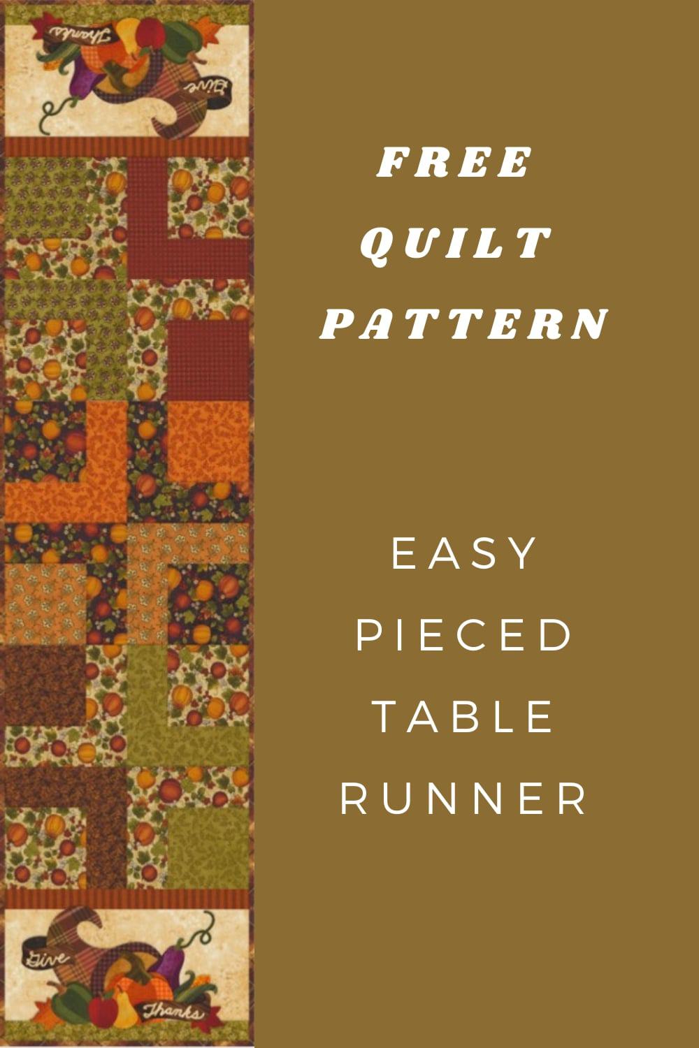 Free Quilt Pattern: Easy Pieced Table Runner - I Love Quilting Forever