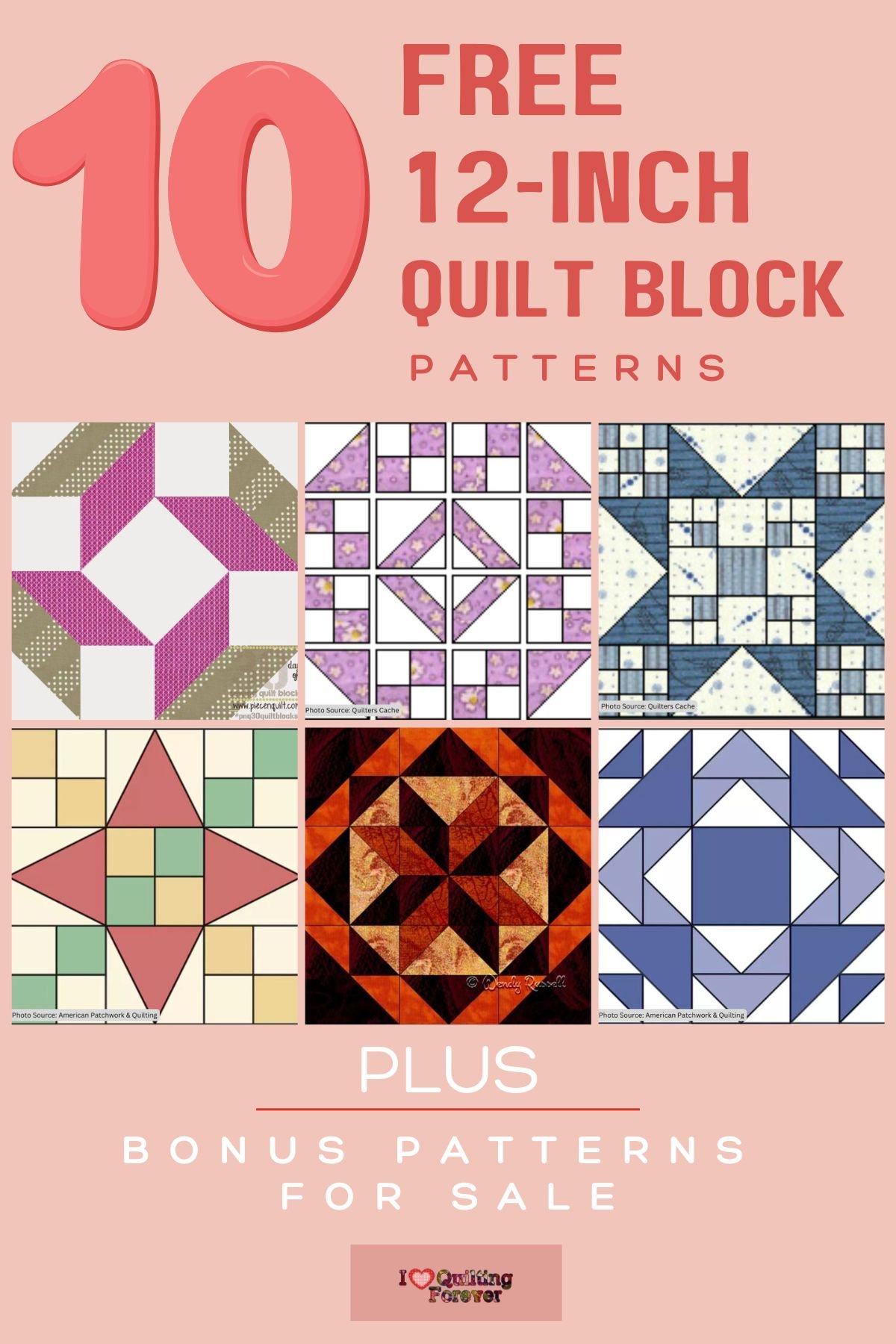 Top 10 Free 12-inch Quilt Block Patterns (+10 Bonus Patterns For Sale ...