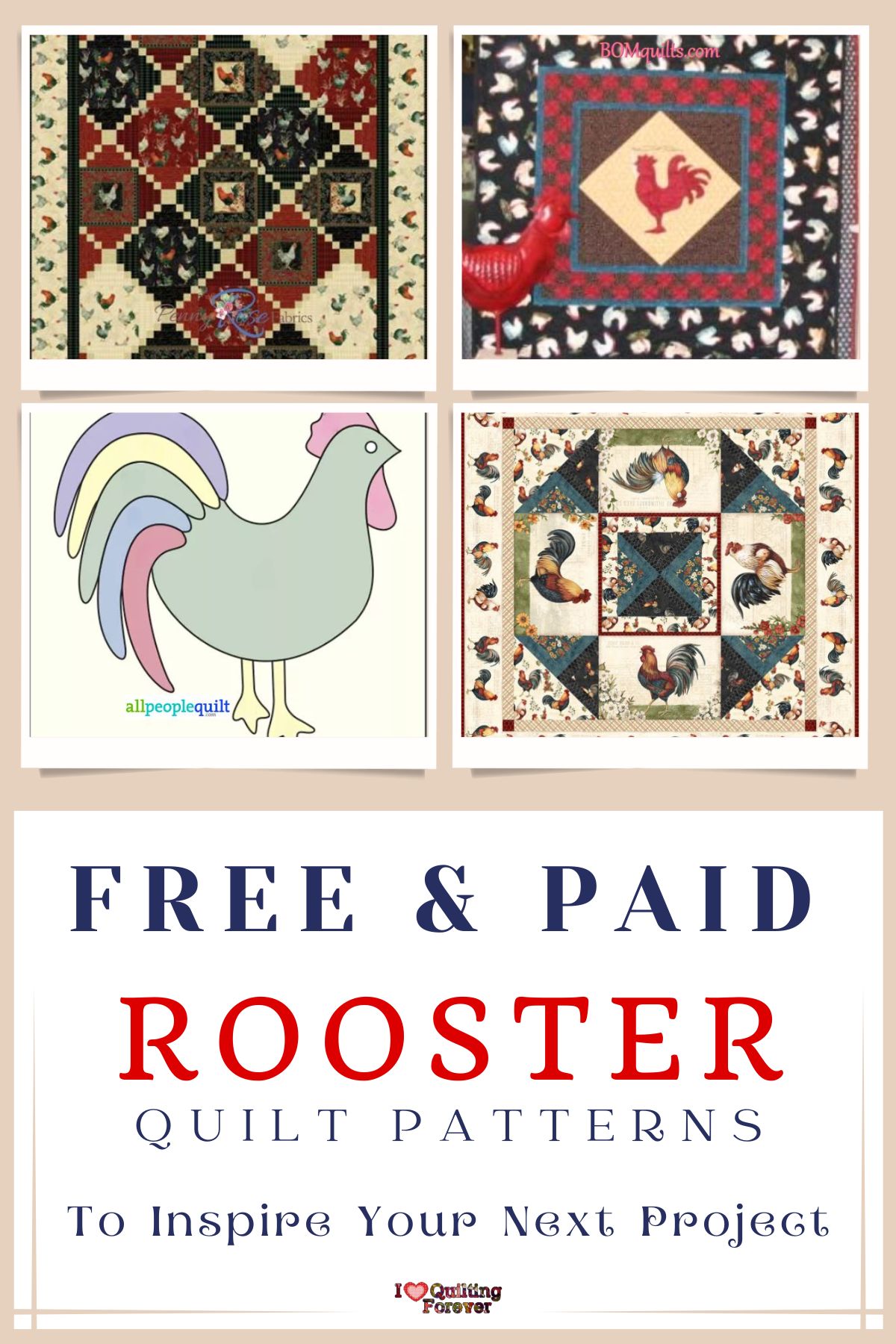 Top 4 Free Rooster Quilt Patterns (+10 Bonus Patterns For Sale) - I Love Quilting Forever